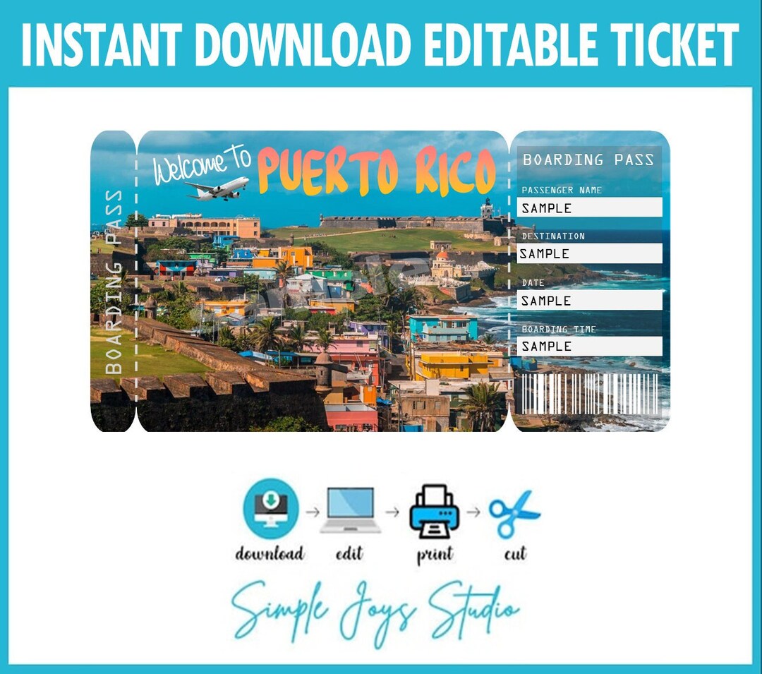 Puerto Rico Boarding Pass Ticket: Surprise Vacation Reveal (digital ...