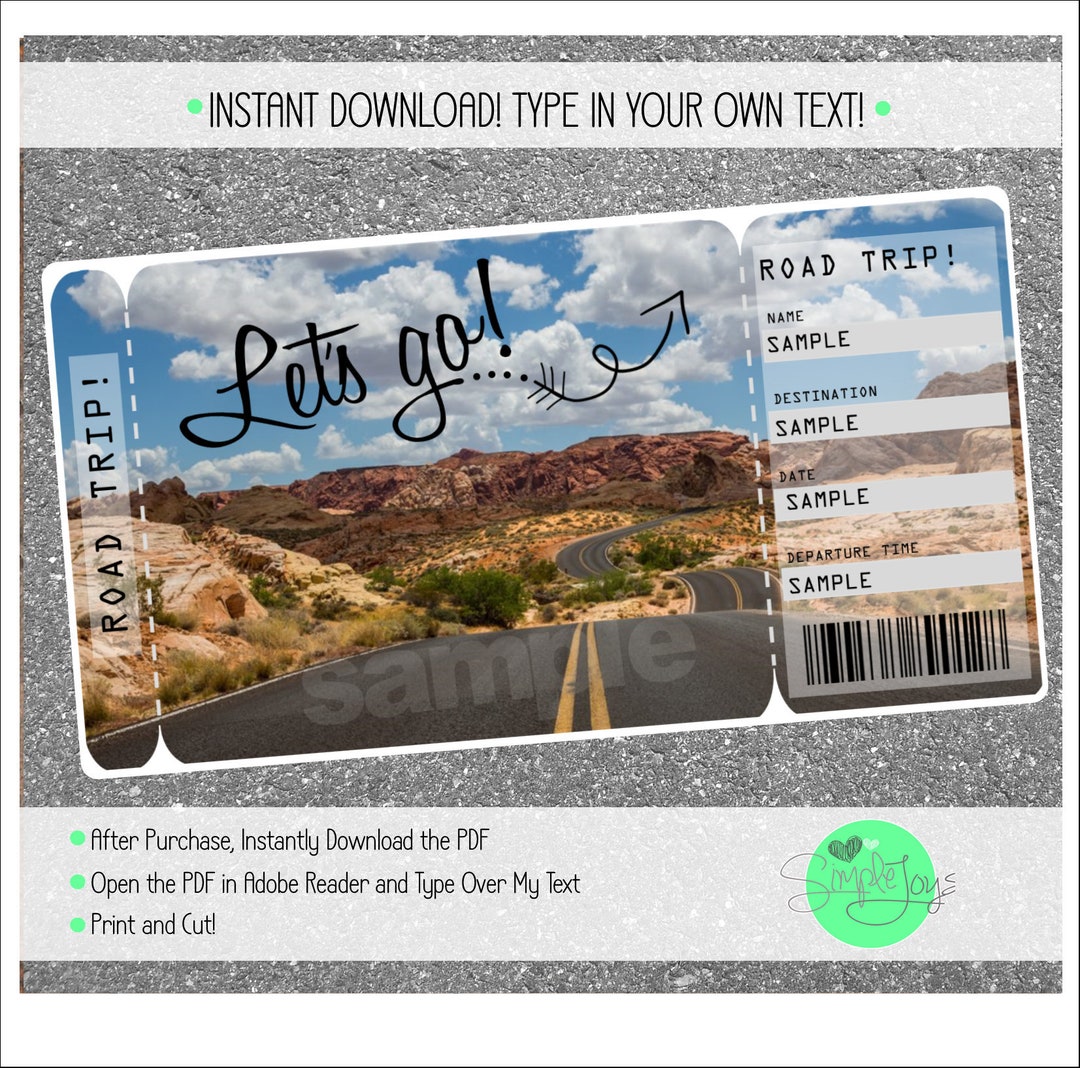 Printable Road Trip Adventure Vacation Surprise Ticket - Surprise ...