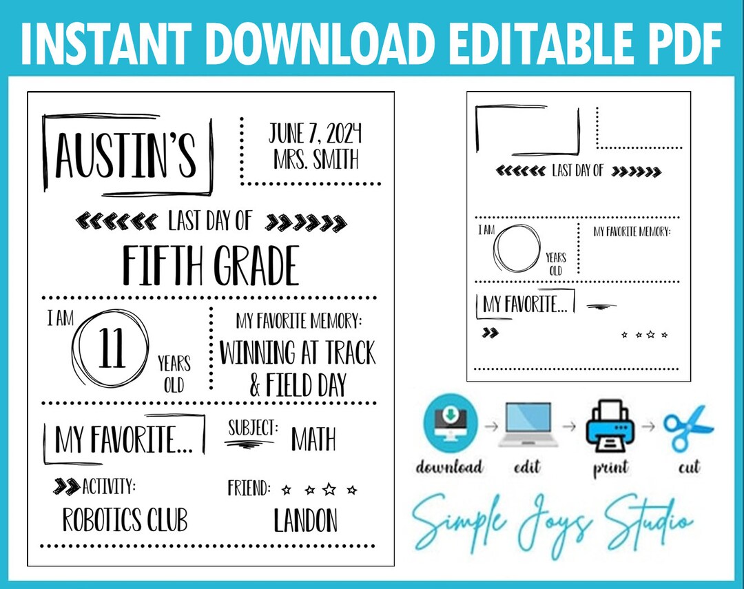 Last Day of School Sign Template (preschool, Pre-k, Kindergarten, 1st ...