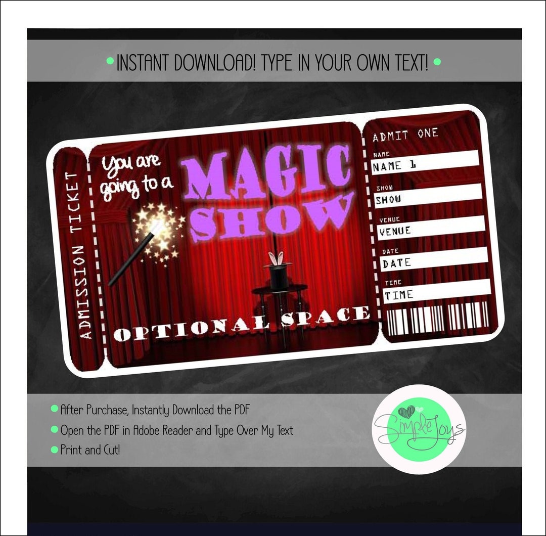 Printable Magic Show Surprise Ticket Template, Digital PDF File - You ...