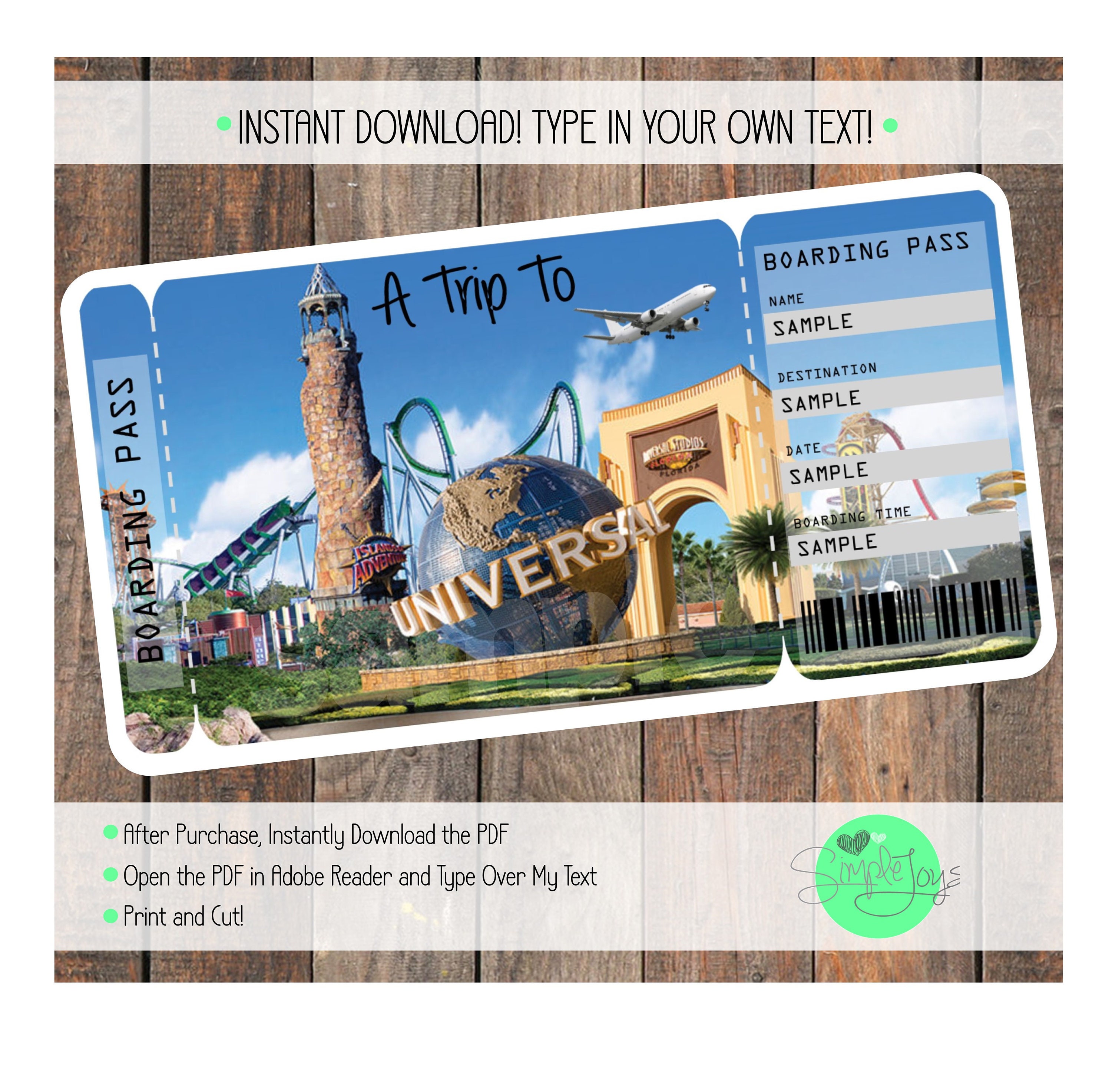Printable Ticket To Universal Studios Boarding Pass Etsy Canada