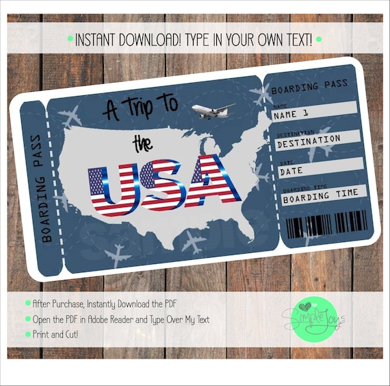 Printable Ticket to the USA Boarding Pass Customizable - Etsy