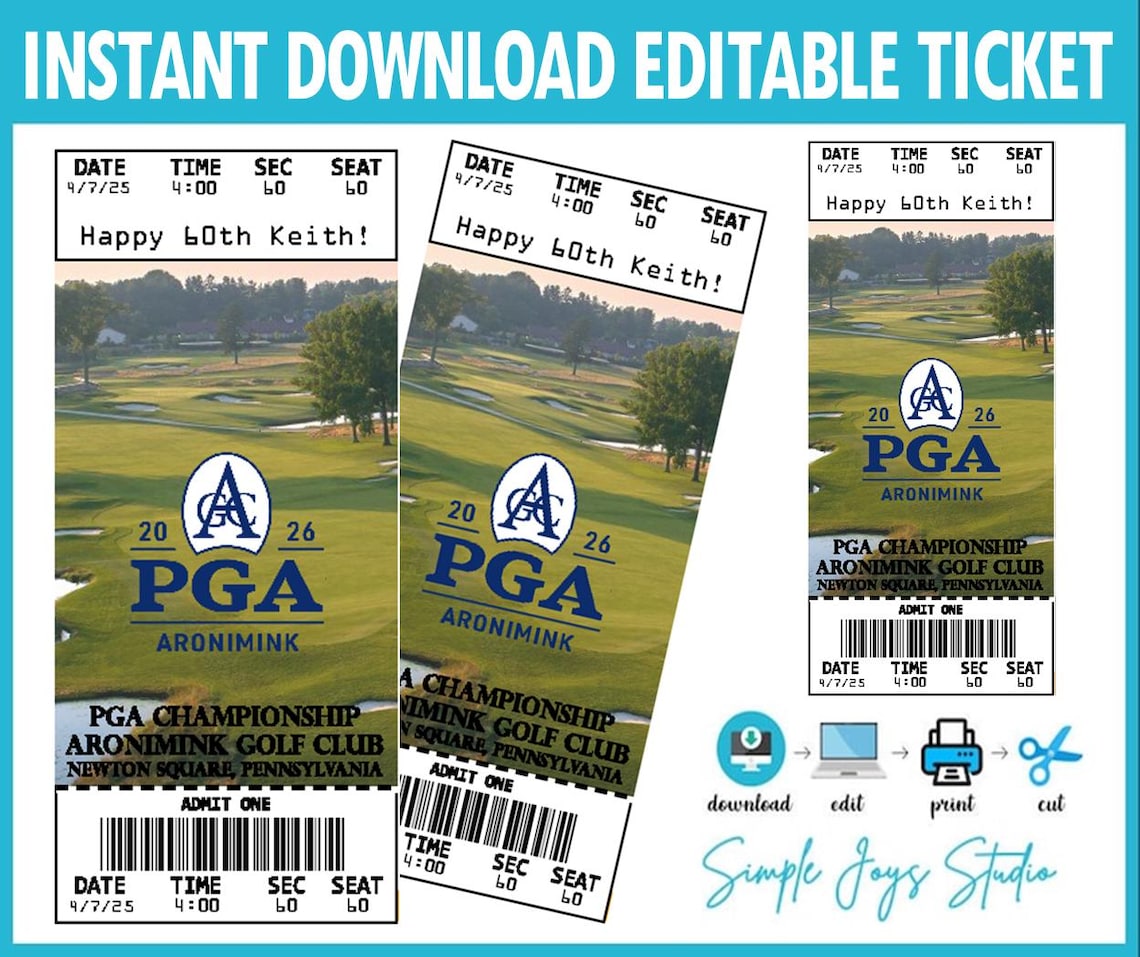 Printable PGA Golf Championship Ticket Template: Custom Surprise Gift ...