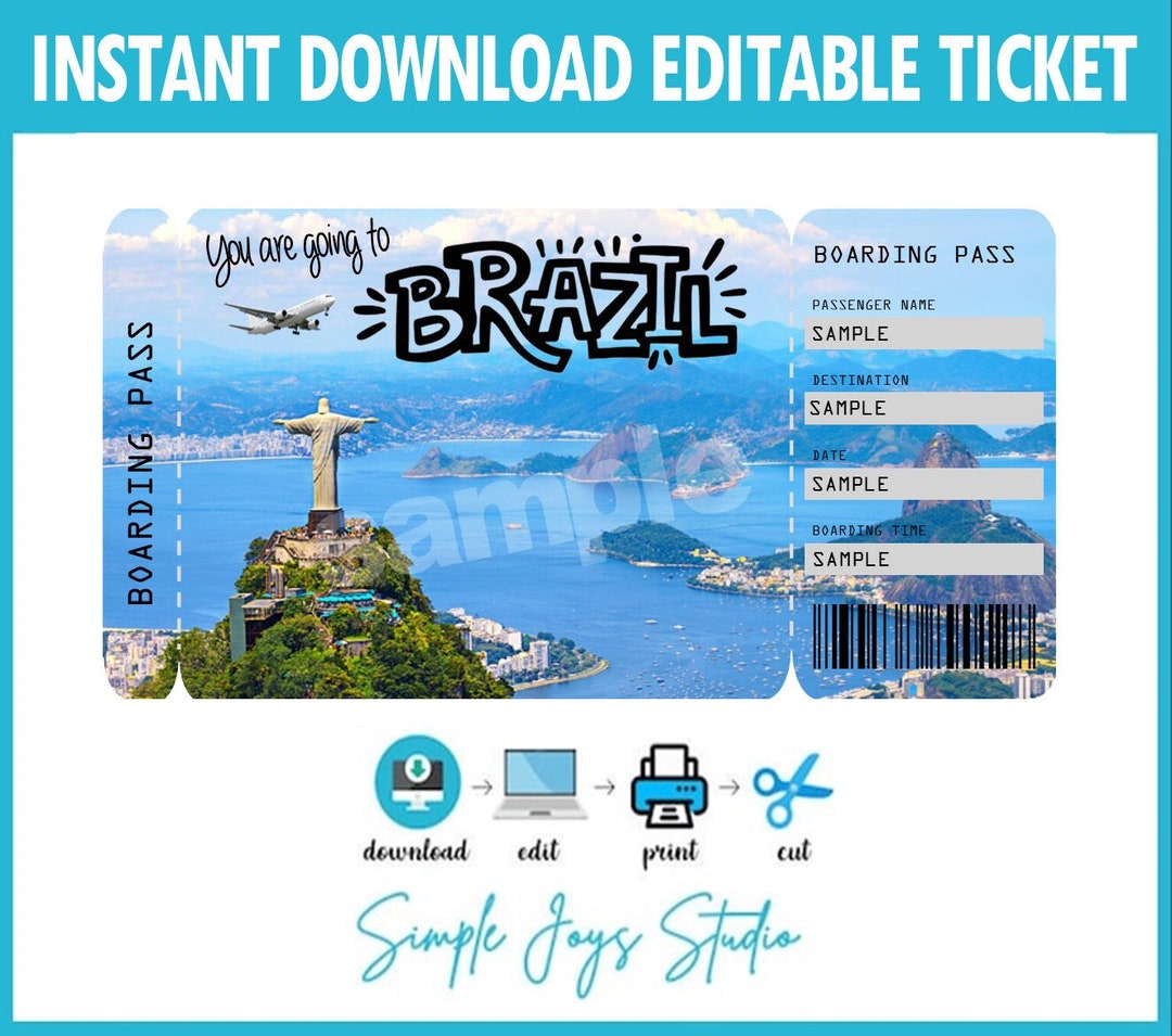Printable Ticket to Brazil Boarding Pass, Surprise Vacation Trip Ticket ...
