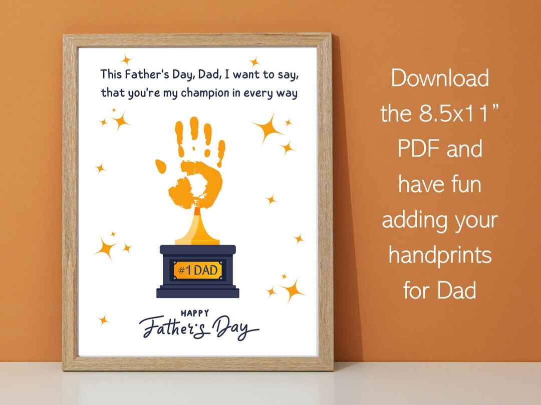 Father's Day Printable Personalized Handprint Trophy, Father's Day Gift ...