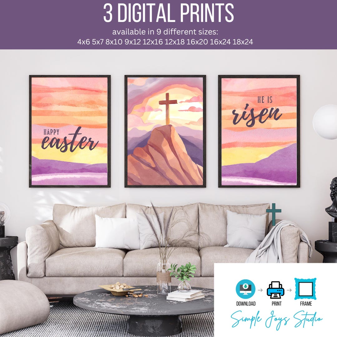 Religious Easter Wall Art Set | Christian Watercolor Printable Decor ...
