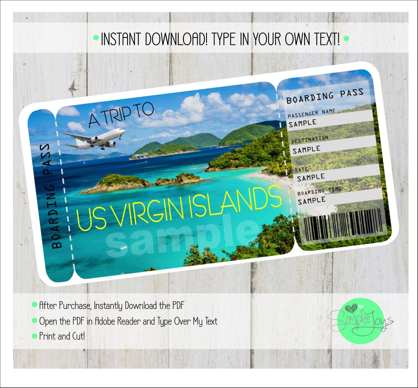 Printable Ticket to US Virgin Islands Boarding Pass - Etsy