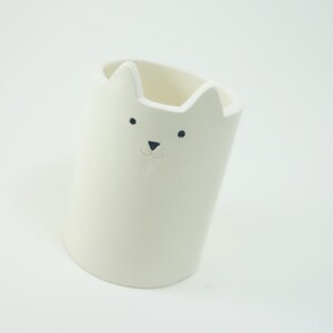Cat Plant Pot, Ceramic White Cat, Pen Holder or Animal Planter - Etsy