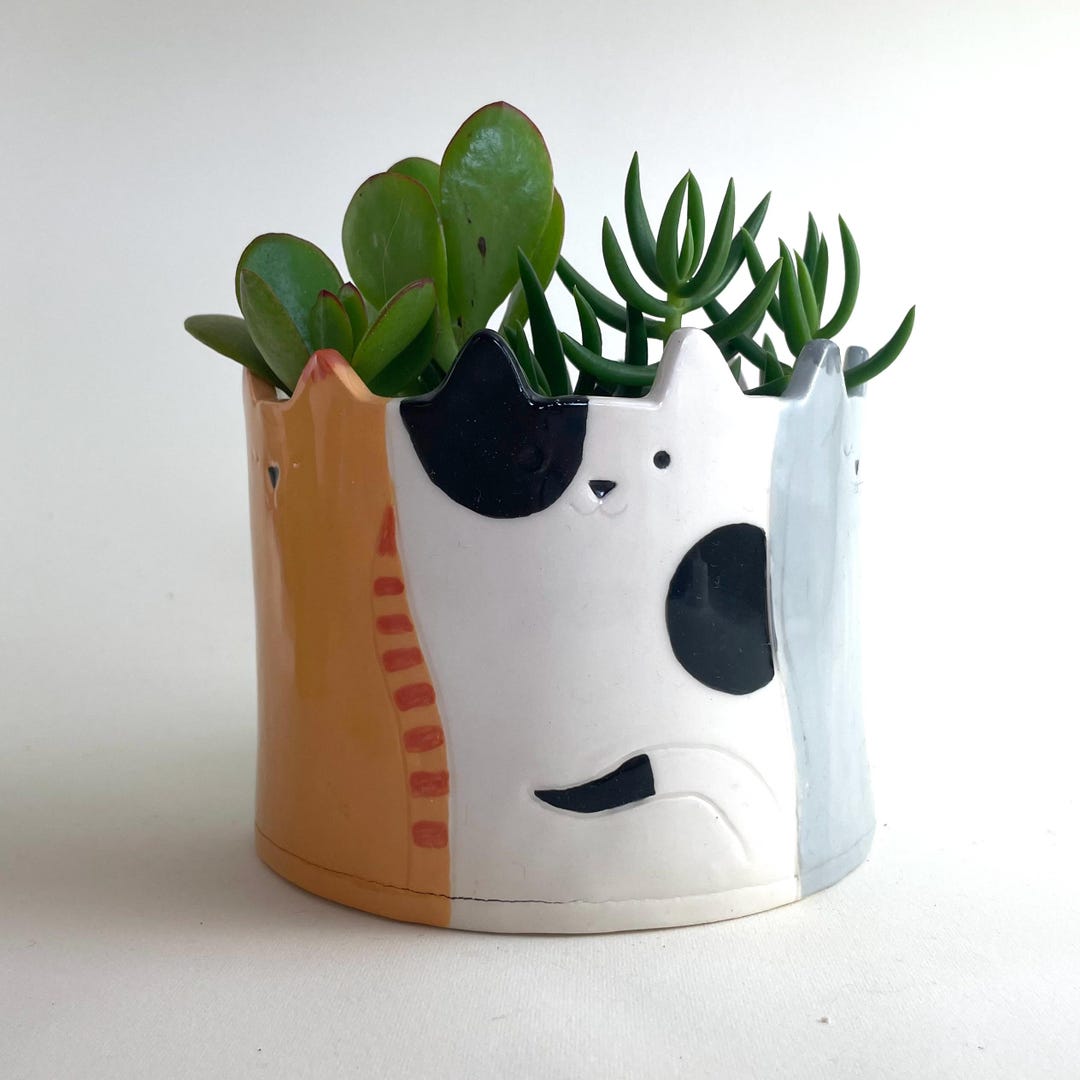 SECOND - Large Cat Planter With Six Cat Design, Plant Pot, Ceramic ...