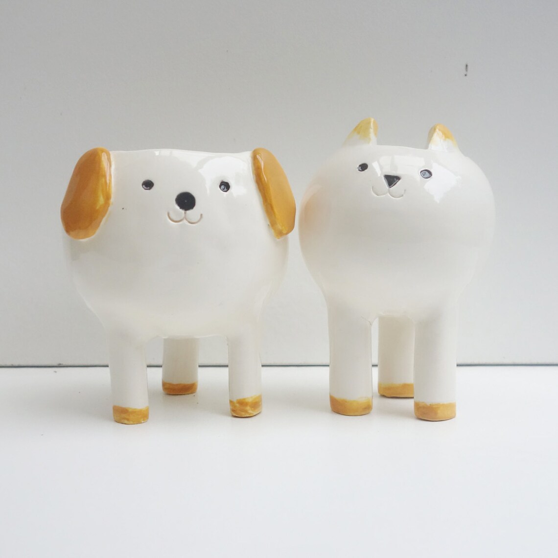 Cute Cat and Dog Planters Pair of Desktop Plant Pots White - Etsy
