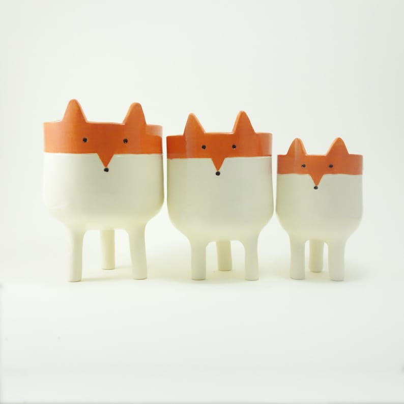 Fox Planters, Three Ceramic Fox Plant Pots, Minky Moo, Ceramic Fox ...