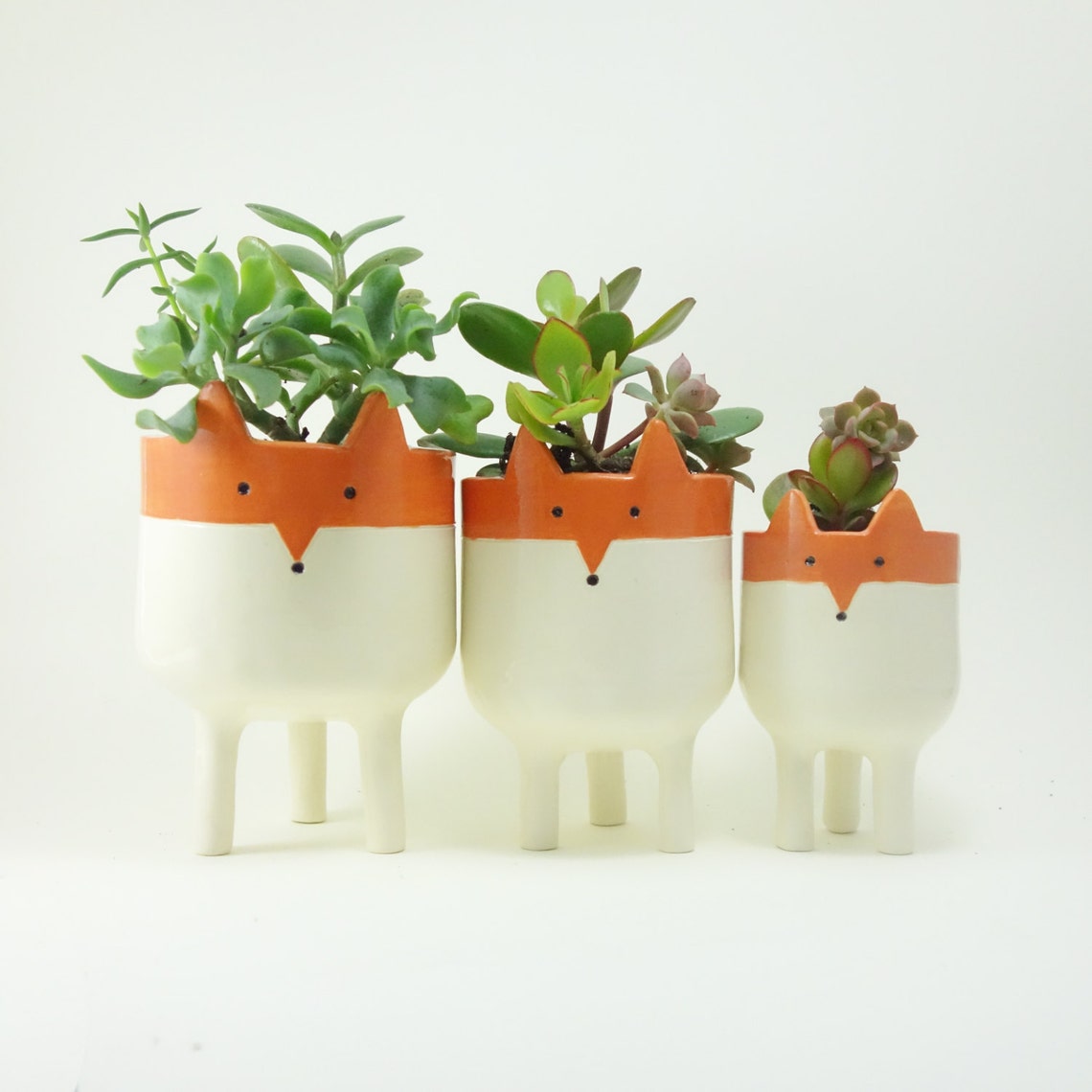 Fox Planters three Ceramic Fox Plant Pots Garden - Etsy
