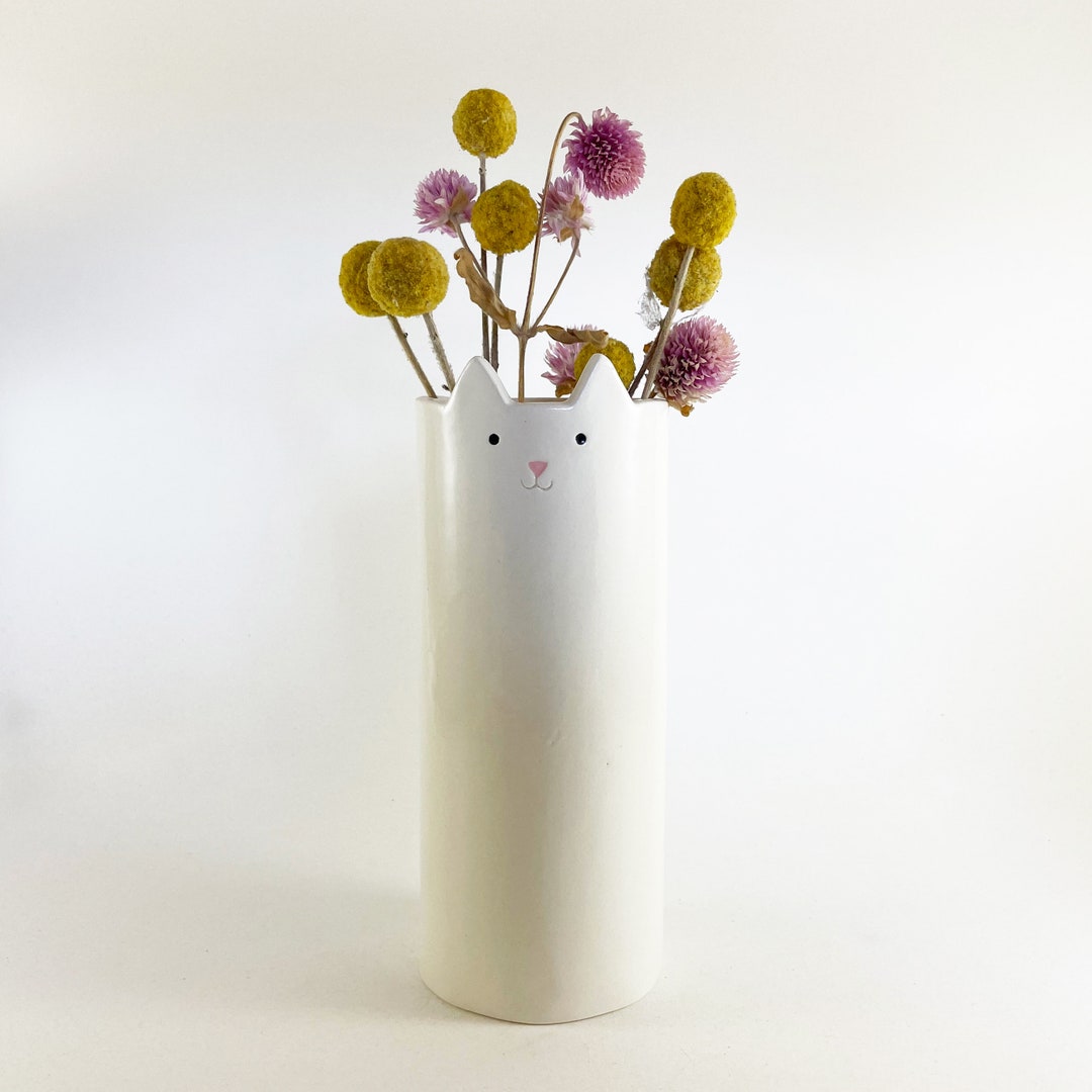 Long Cat Vase, White Cat Vase, Ceramic Vase, House Warming Gift, New ...