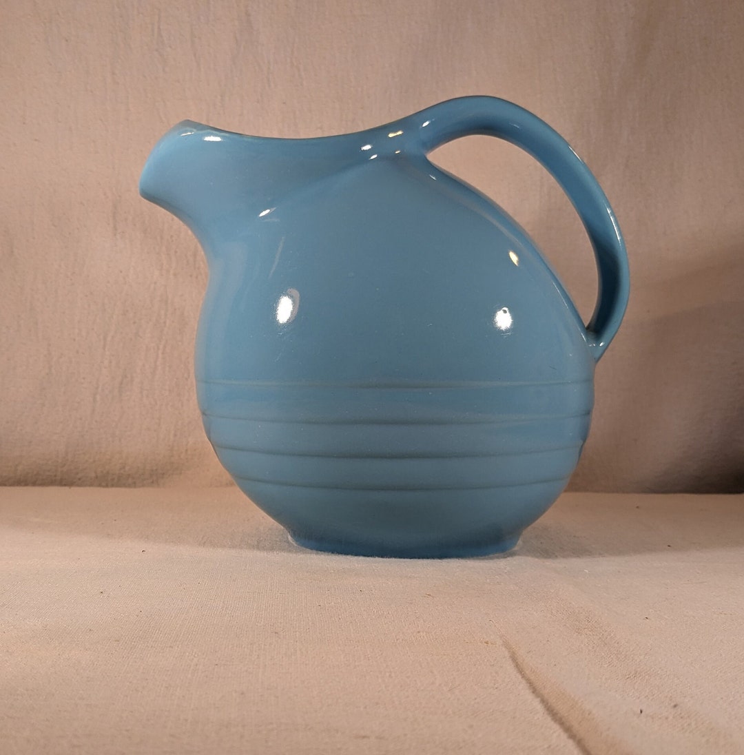 Blue Round Pitcher Made by Marcrest USA, Ball Jug, Mid-century Decor ...