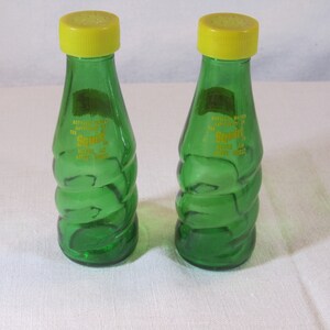 Mini Squirt Bottle Salt and Pepper Shakers, Real Glass, 1970s, Green ...