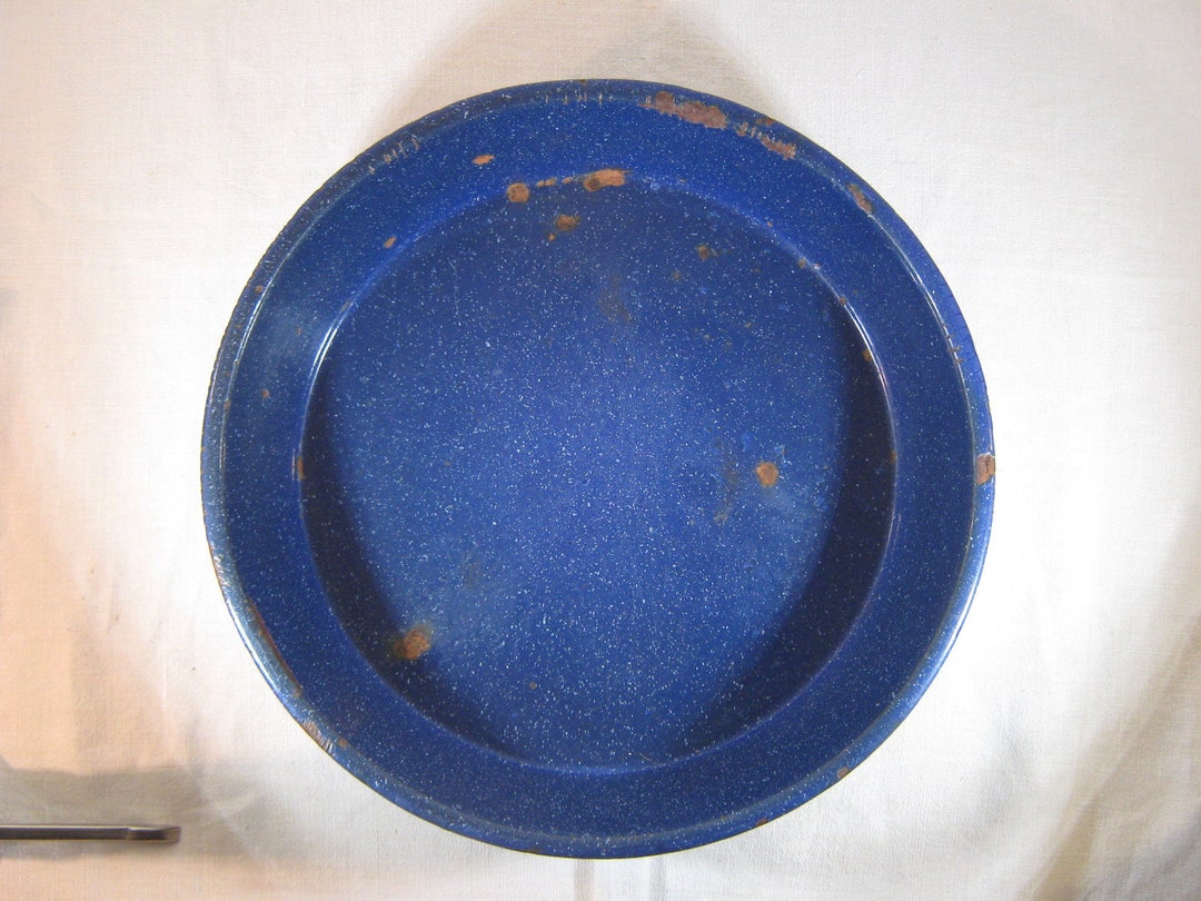 Large Speckled Blue Enamel Milk Pan, Cream Pan, Baking Pan 12", Flat ...