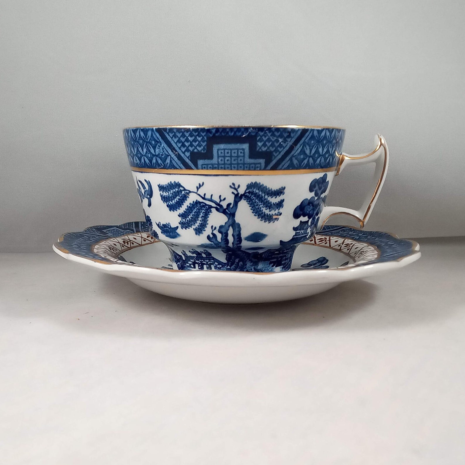 Booths Real Old Willow, Teacup and Saucer, Booths China, Gold Rim, Blue ...