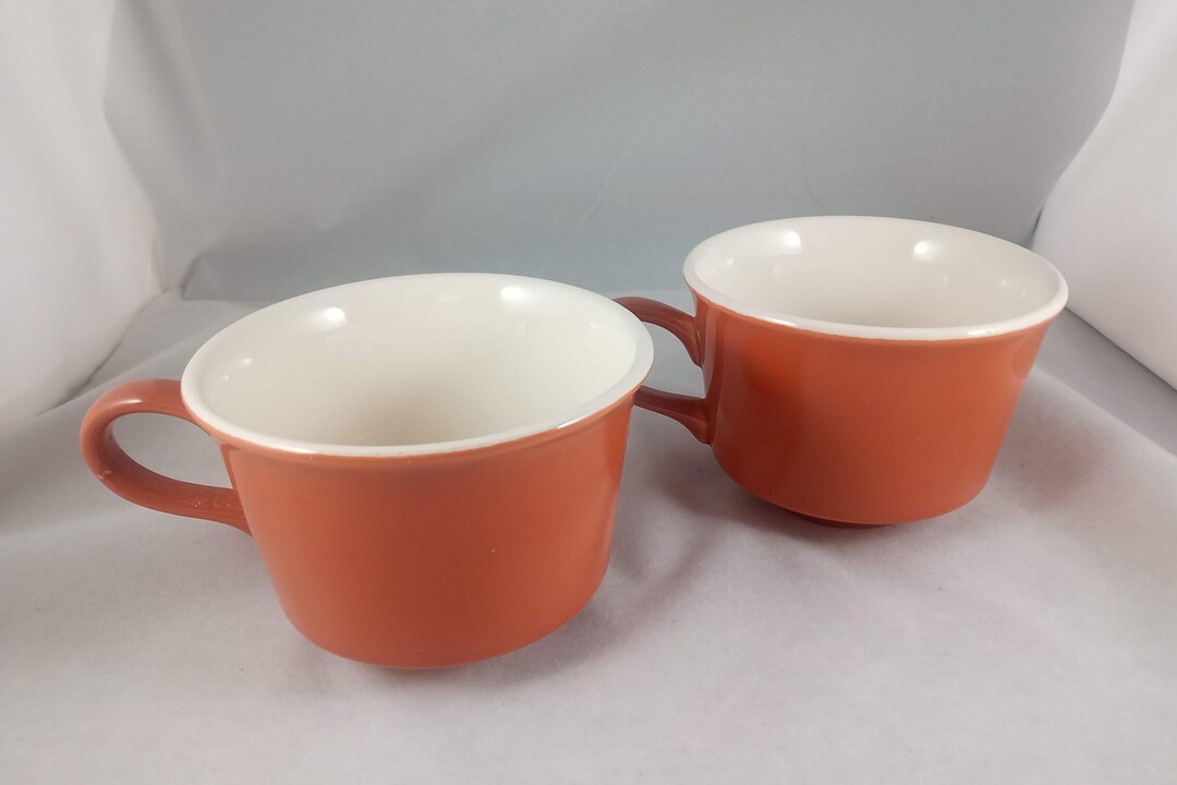 Coffee Cups, Pair, Orange, White Inside, Ceramic Restaurant Ware, 1980s ...
