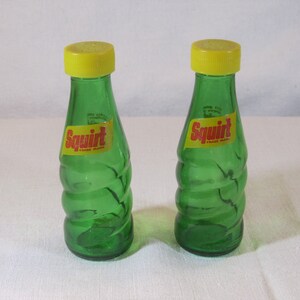 Mini Squirt Bottle Salt and Pepper Shakers, Real Glass, 1970s, Green ...