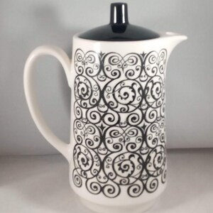 Coffee Pot, With Lid, Inarco Pottery, Japan, White, Black Curlicue ...