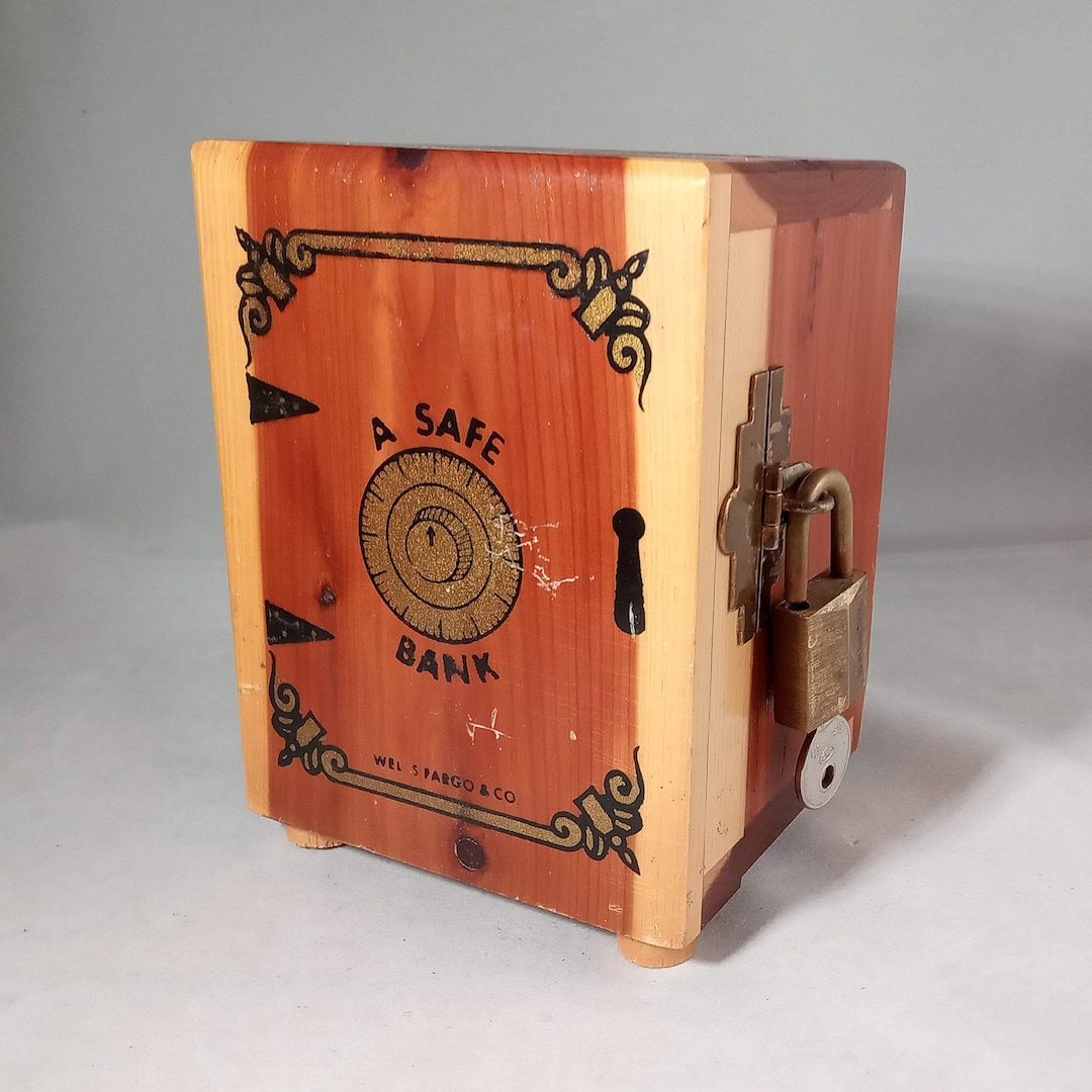 Wood Coin Bank, With Lock and Key, Safe, Cedar Wood, Wells Fargo ...
