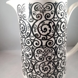 Coffee Pot, With Lid, Inarco Pottery, Japan, White, Black Curlicue ...