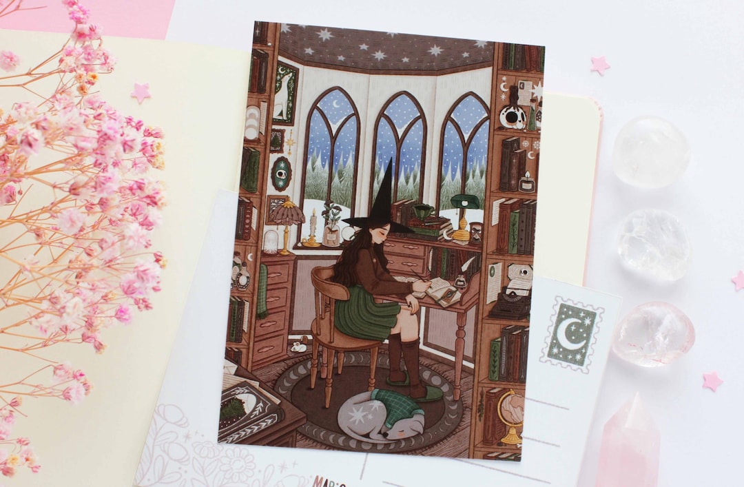 Dark Academia Witch Writing at the Desk Postcard A6 | Greeting Card ...