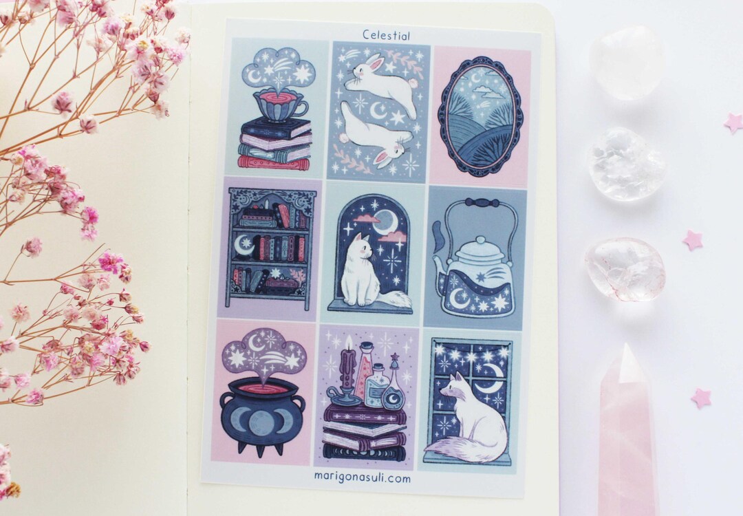 Celestial Illustrations Matt Vinyl Waterproof Sticker Sheet | Journal ...
