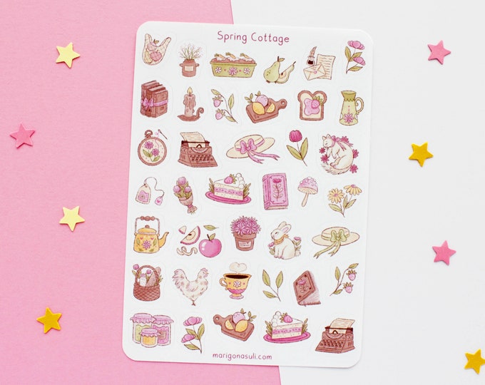 Spring Cottage Sticker Sheet | Journal Stickers, Scrapbook Sticker ...