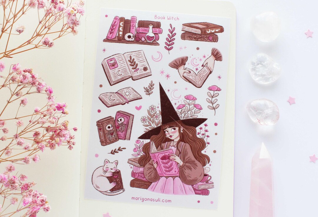 Book Witch Matt Vinyl Waterproof Sticker Sheet | Journal Stickers ...