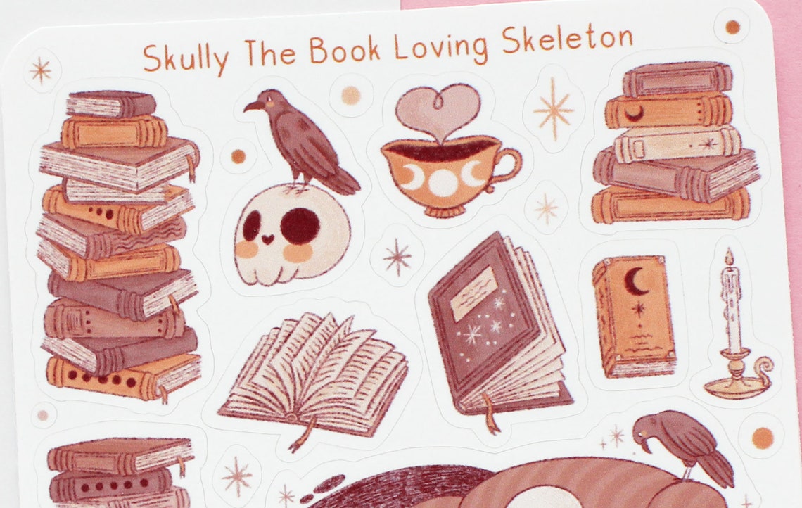 Skully the Book Loving Skeleton Sticker Sheet Bullet Journal - Etsy