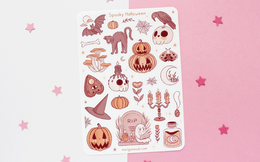Spooky Halloween Sticker Sheet | Journal Stickers, Scrapbook Sticker ...