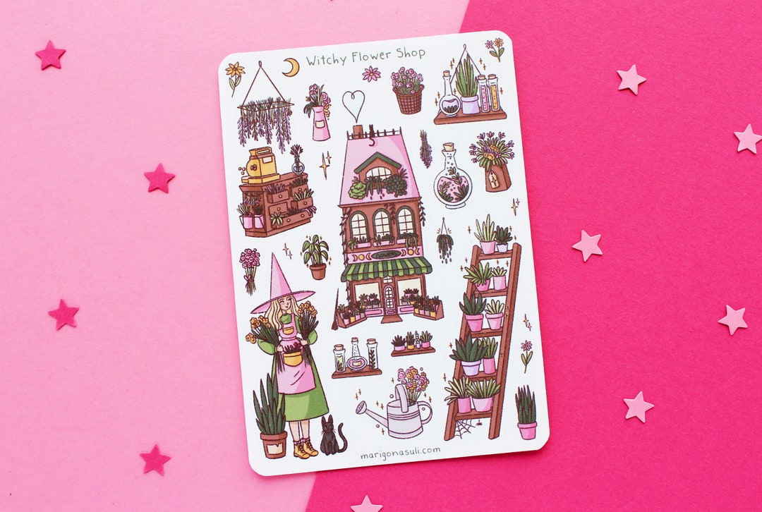 Witchy Flower Shop Sticker Sheet Journal Stickers, Scrapbook Stickers ...