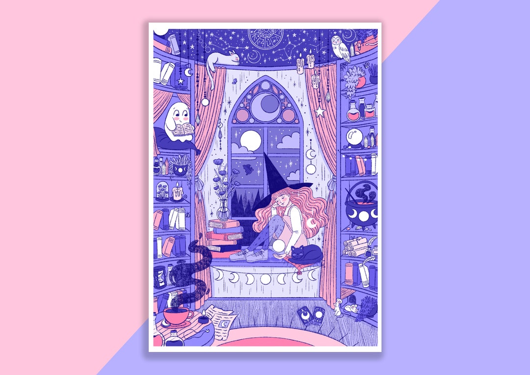Astronomy Witch Art Print | Poster, Digital Illustration, Artwork ...