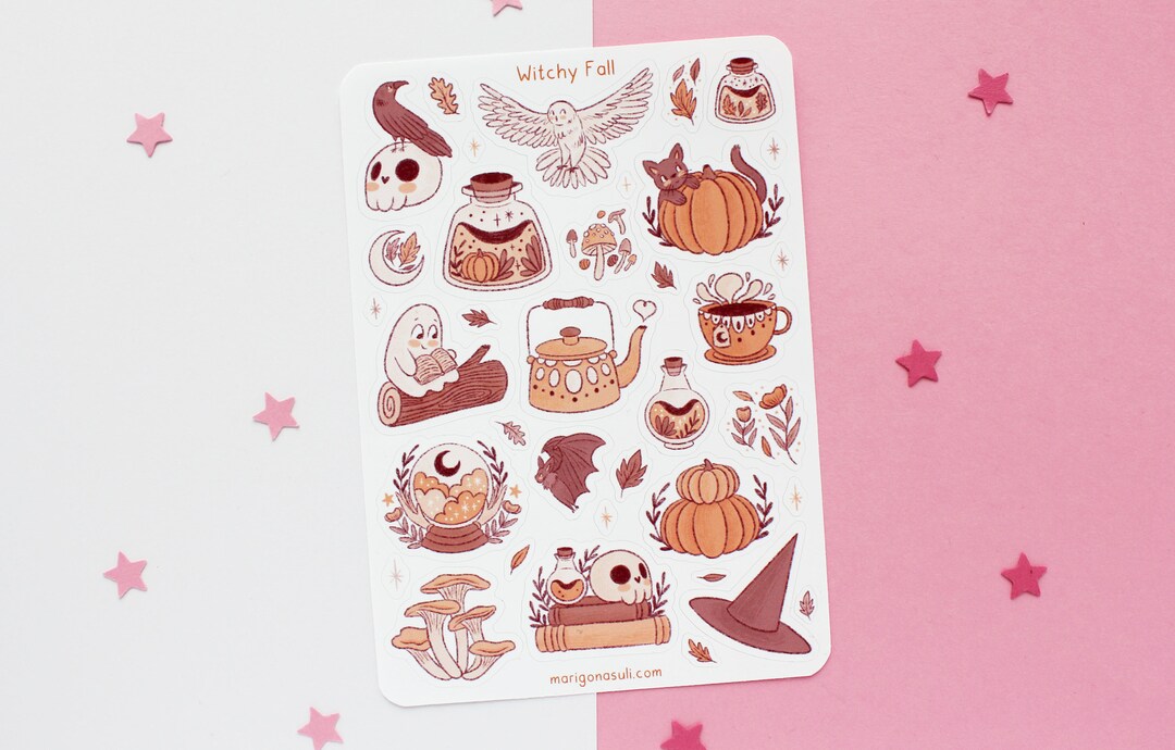Witchy Fall Sticker Sheet | Journal Stickers, Scrapbook Sticker ...