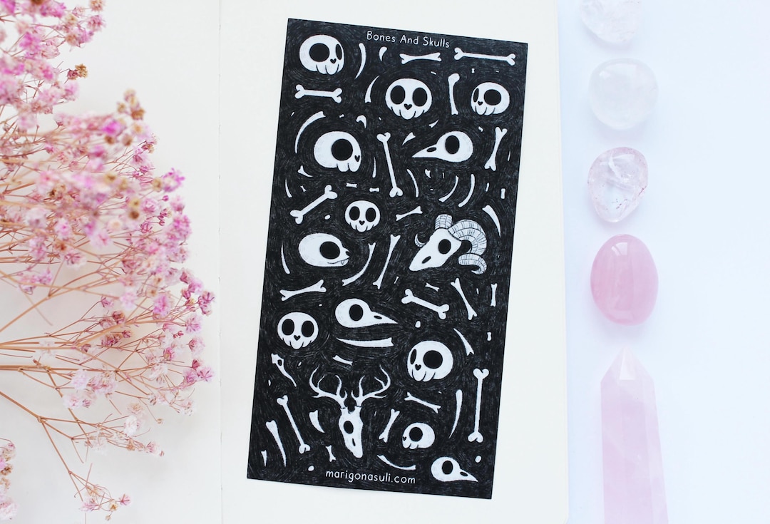 Bones and Skulls Matt Vinyl Sticker Sheet | Journal Stickers, Scrapbook ...