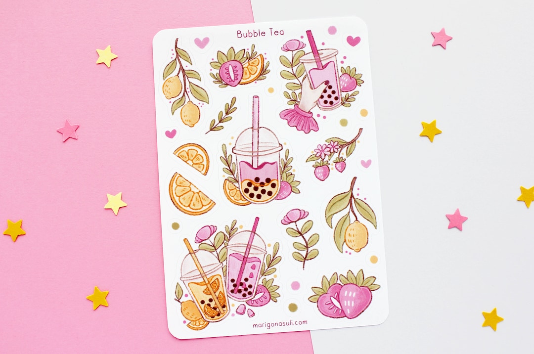 Bubble Tea Sticker Sheet | Journal Stickers, Scrapbook Sticker, Planner ...