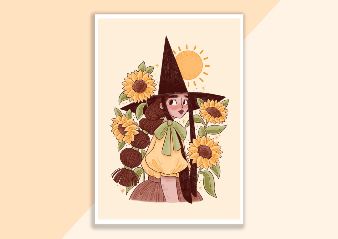 Sunflower Witch Art Print | Poster, Wall Decor, Artwork, Witch Poster, Witchy Illustration ...