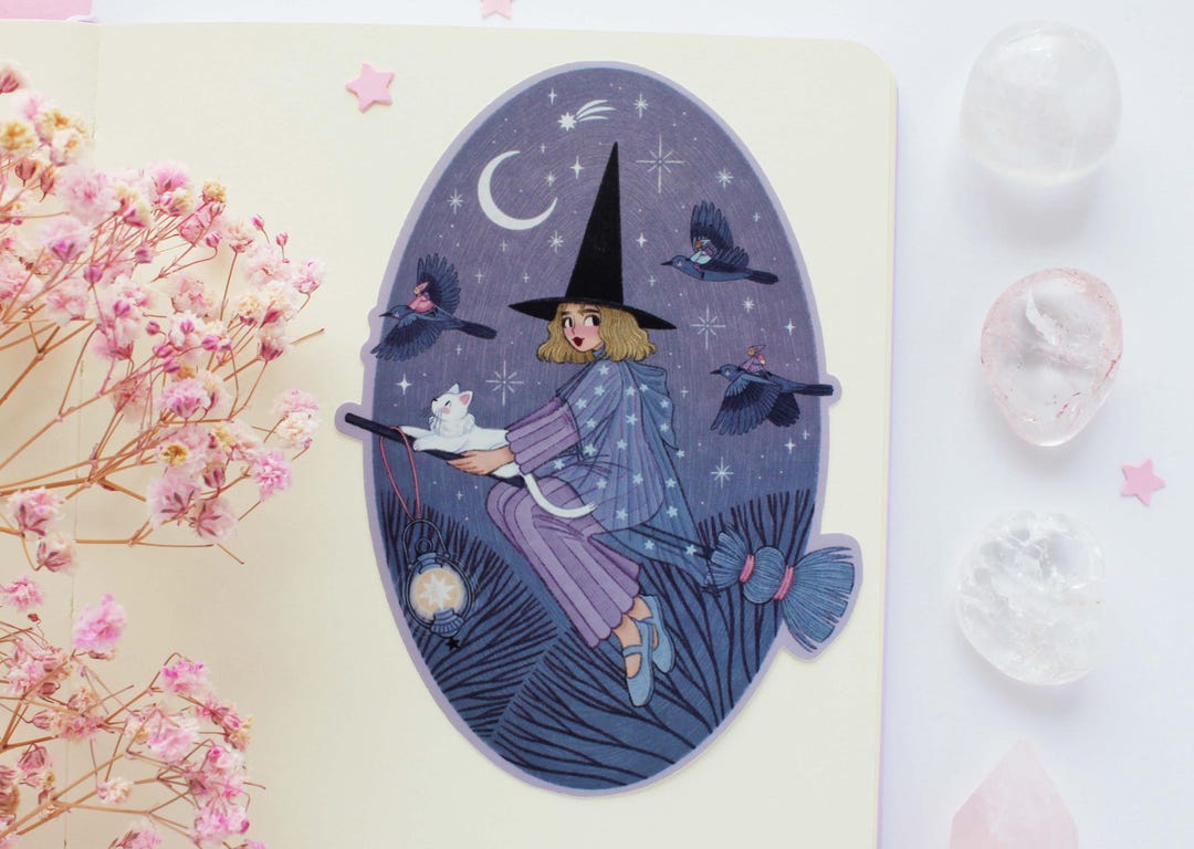 Witch off on an Adventure Waterproof Matt Vinyl Sticker | Journal ...