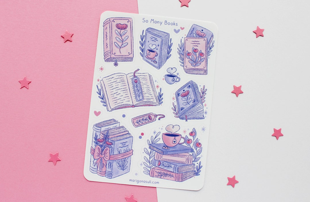So Many Books Blue Sticker Sheet | Journal Stickers, Scrapbook Sticker ...