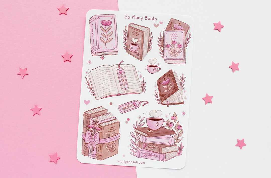So Many Books Brown/pink Sticker Sheet | Journal Stickers, Scrapbook ...