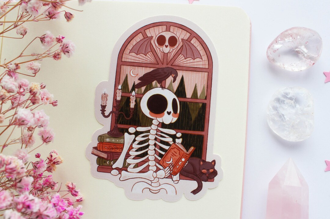 Skully (the Book Loving Skeleton) Reading Sticker | Journal Sticker ...