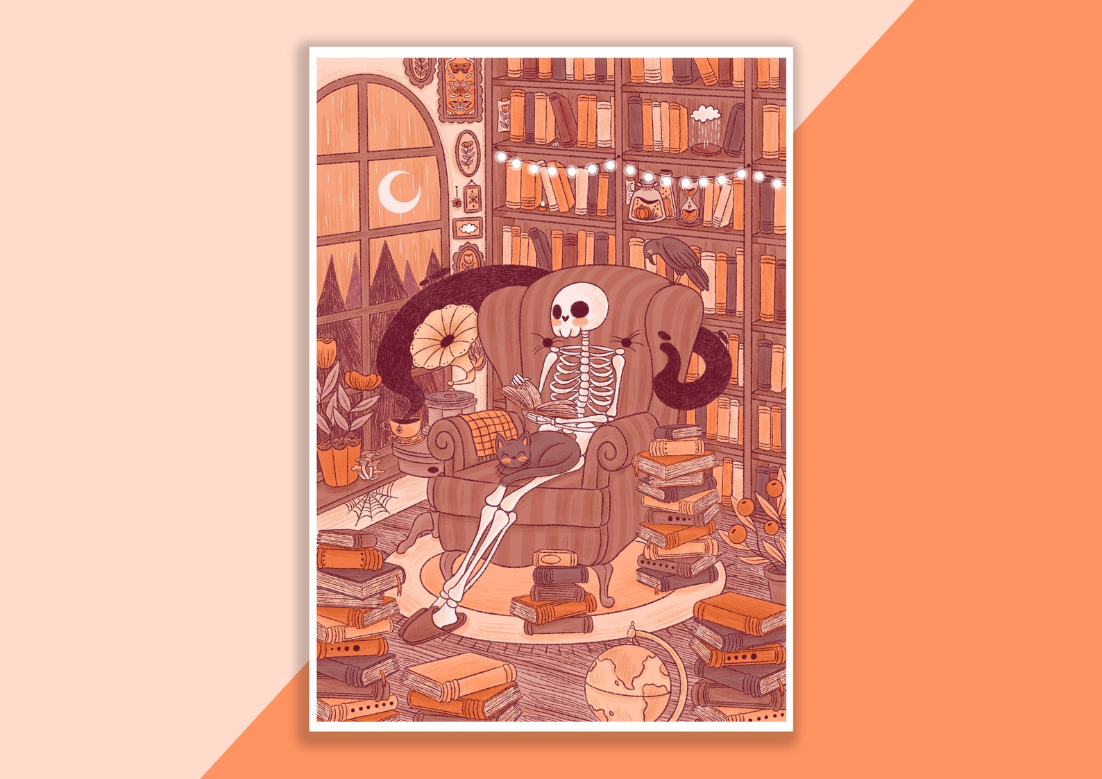 Skully the Book Loving Skeleton Art Print Poster Digital - Etsy