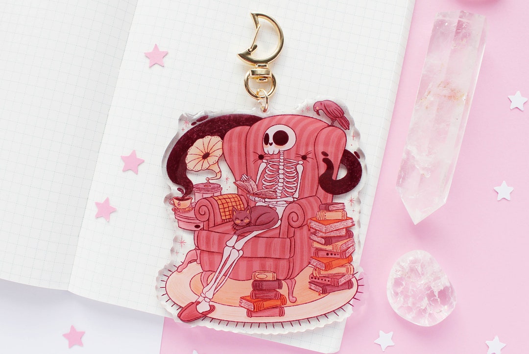 Skully the Book Loving Skeleton Keychain | Witchy, Magical, Spooky ...