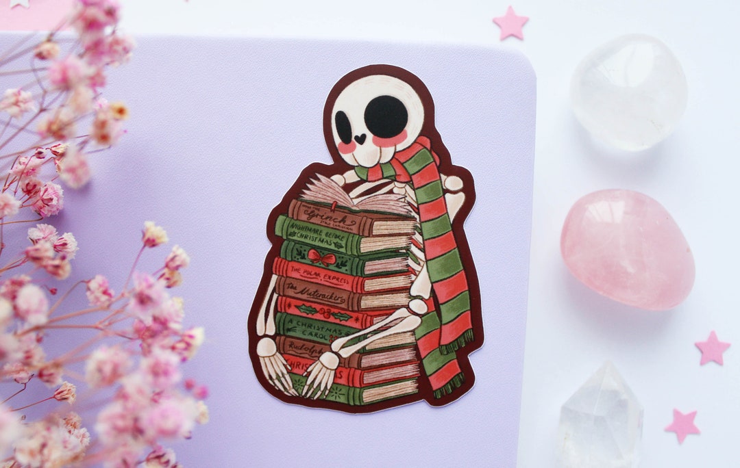 Skully and His Favourite Christmas Books Waterproof Matt Vinyl Sticker ...