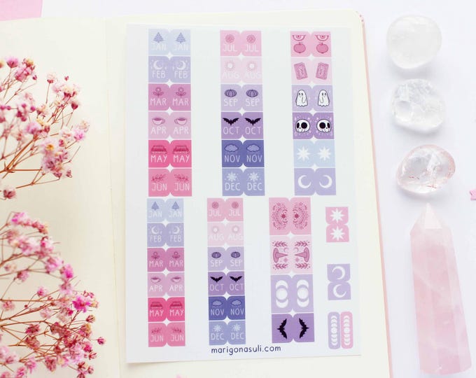 Monthly Journal Tabs Matt Vinyl Sticker Sheet | Journal Stickers ...