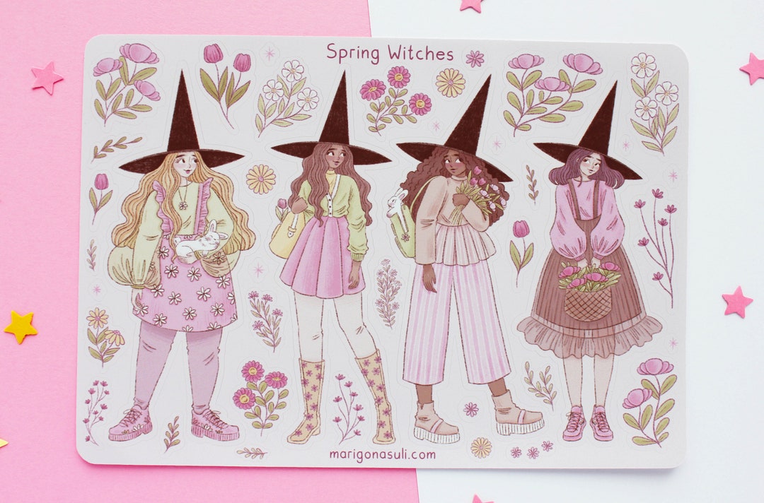 Spring Witches Sticker Sheet | Journal Stickers, Scrapbook Sticker ...