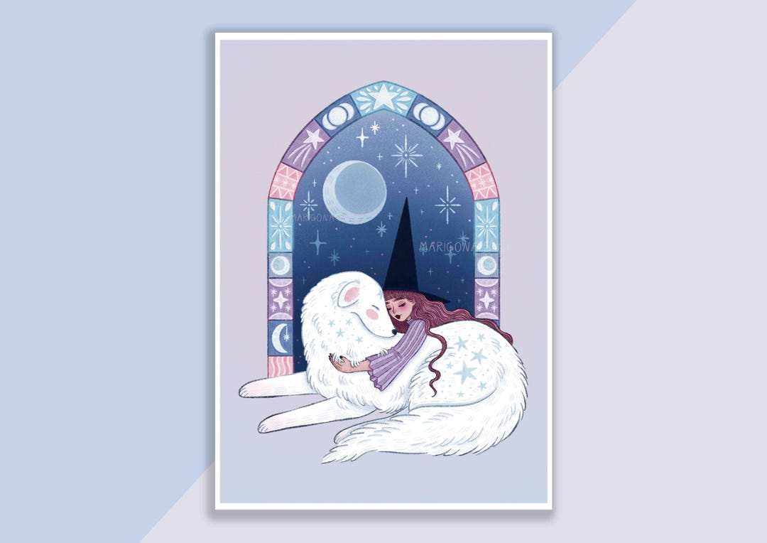 Celestial Witch and Her Dog Familiar Print | Poster, Wall Decor ...
