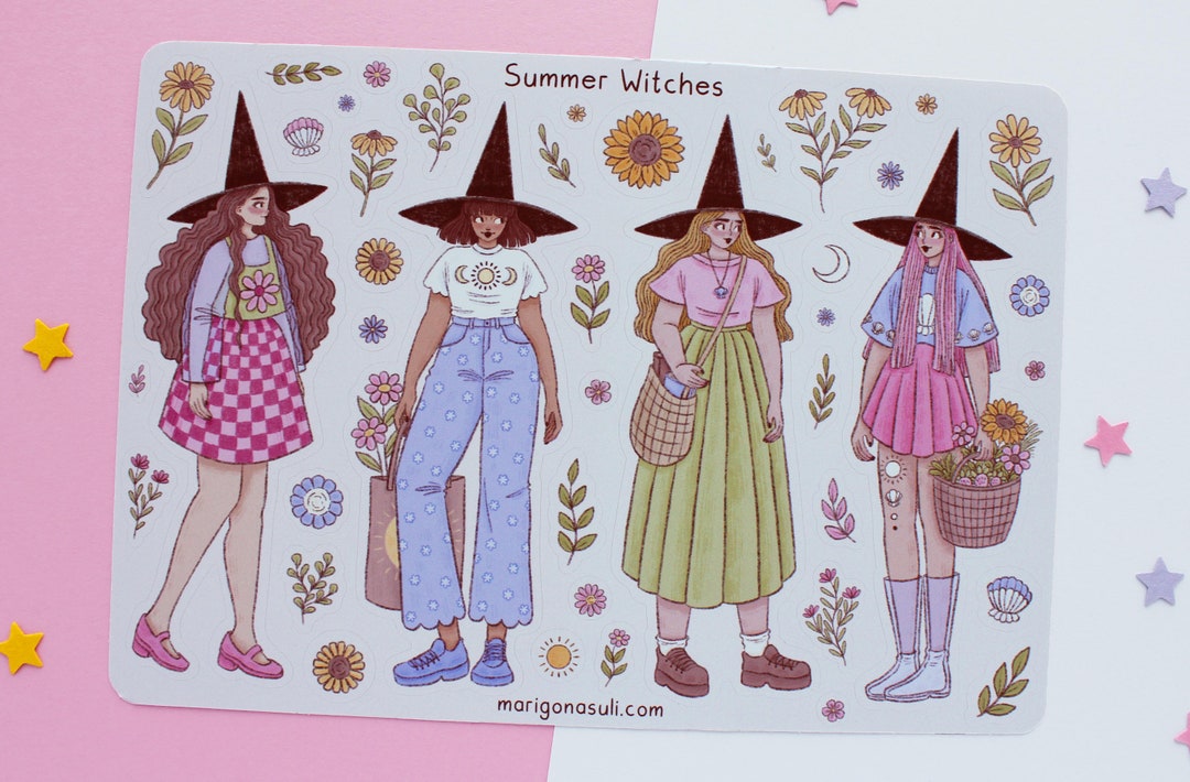 Summer Witches Sticker Sheet | Journal Stickers, Scrapbook Sticker ...