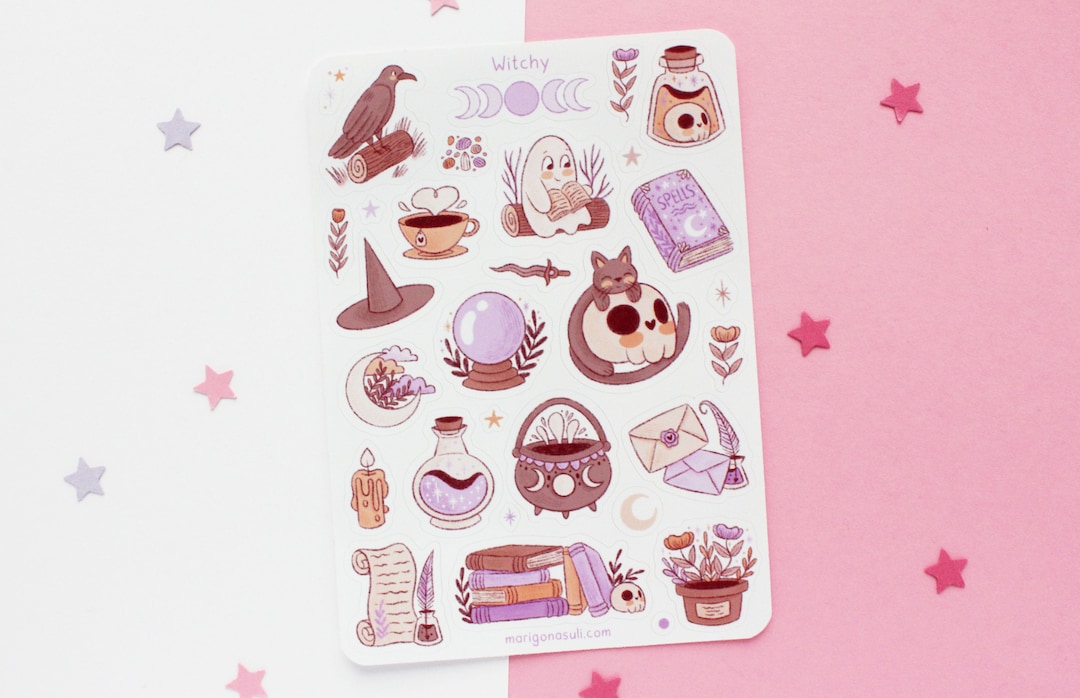 Witchy Sticker Sheet | Journal Stickers, Scrapbook Sticker, Planner ...